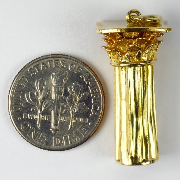 18 Karat Yellow Gold Roman Corinthian Column Charm Pendant at 1stDibs