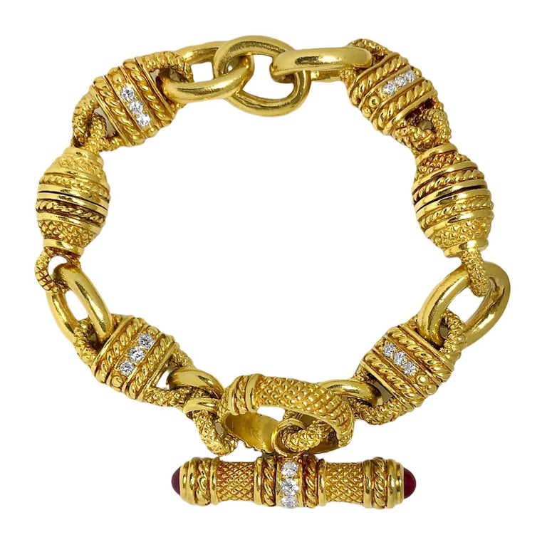 18K Yellow Gold, Ruby and Diamond Judith Ripka Toggle Bracelet For Sale ...