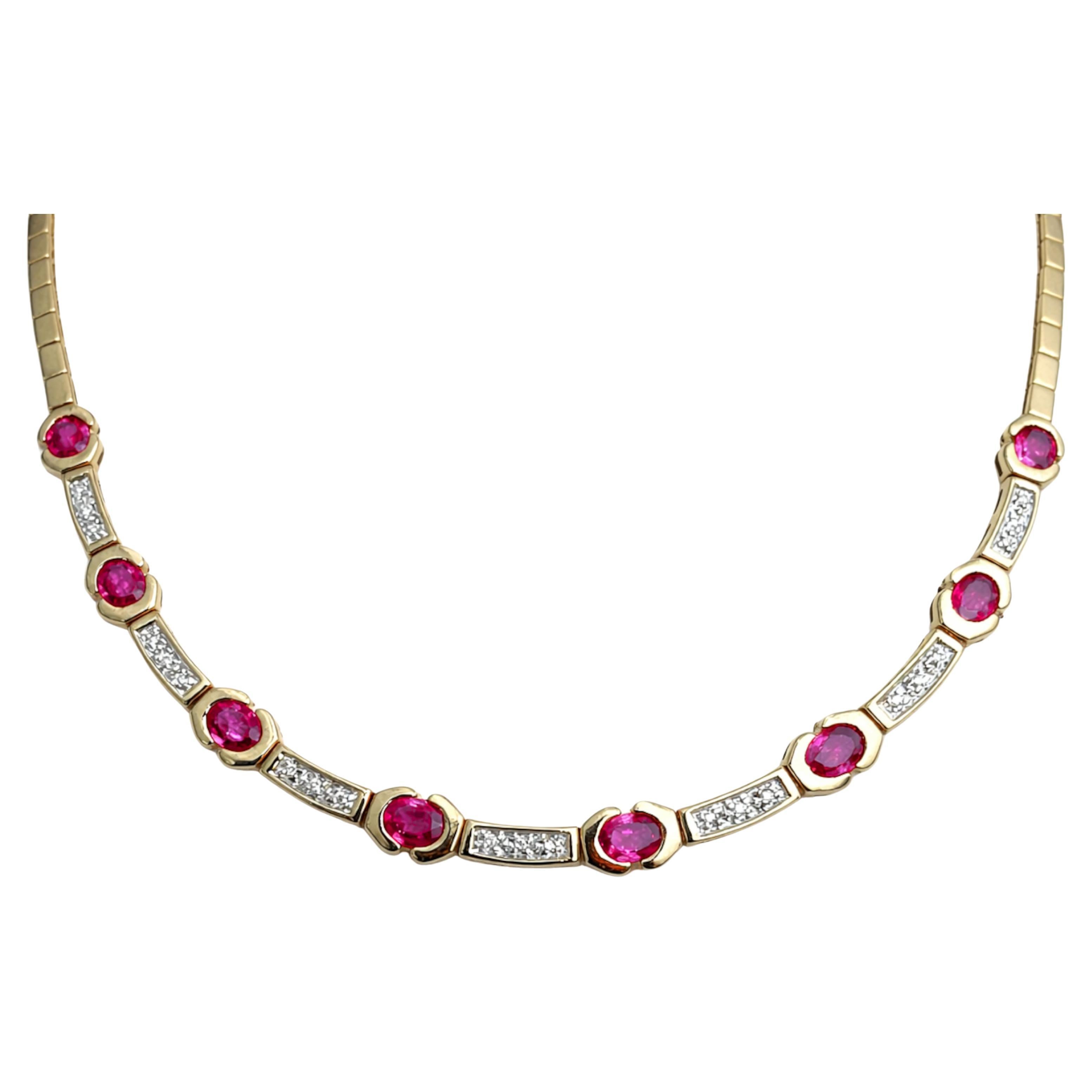 18K Yellow Gold Ruby and Diamond Necklace For Sale at 1stDibs