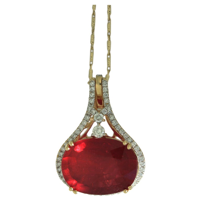 18K Yellow Gold Ruby and Diamond Pendant at 1stDibs