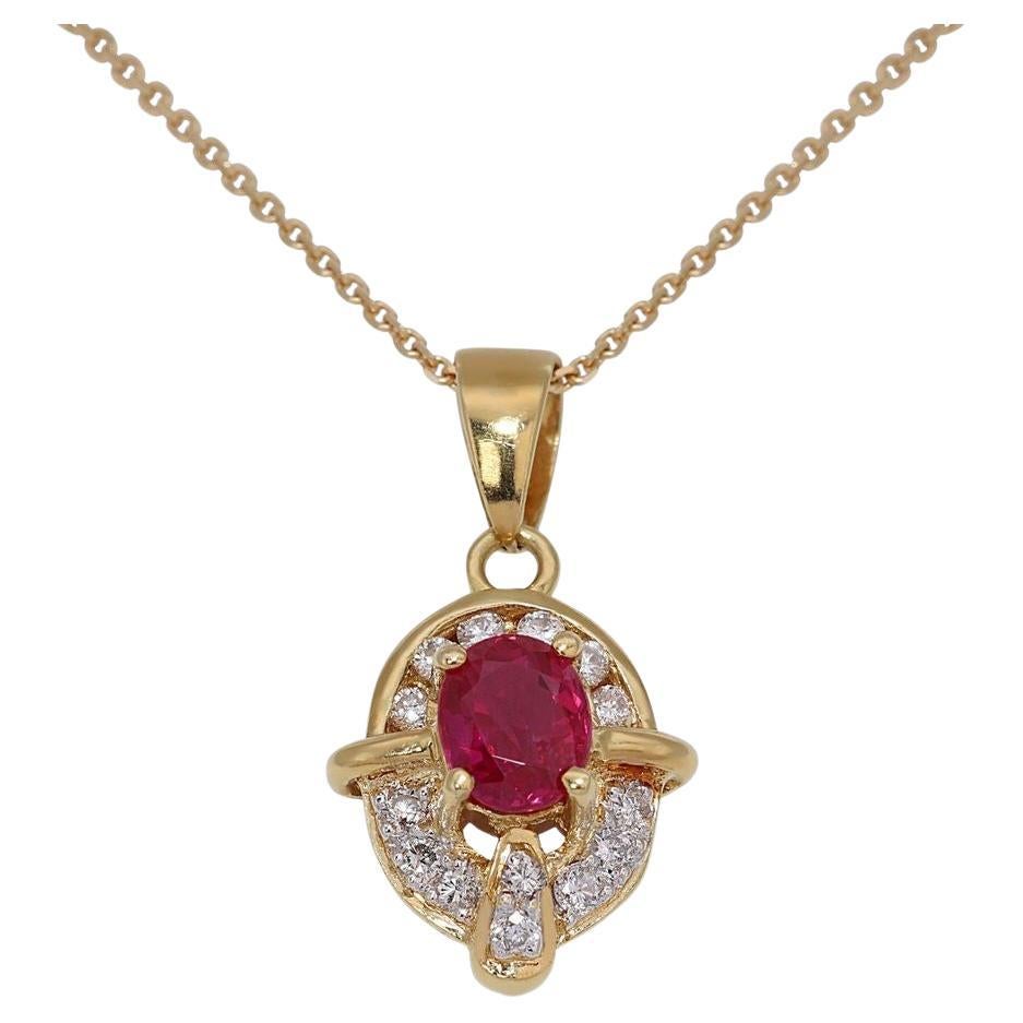 18K Yellow Gold Ruby and Diamond Pendant For Sale at 1stDibs