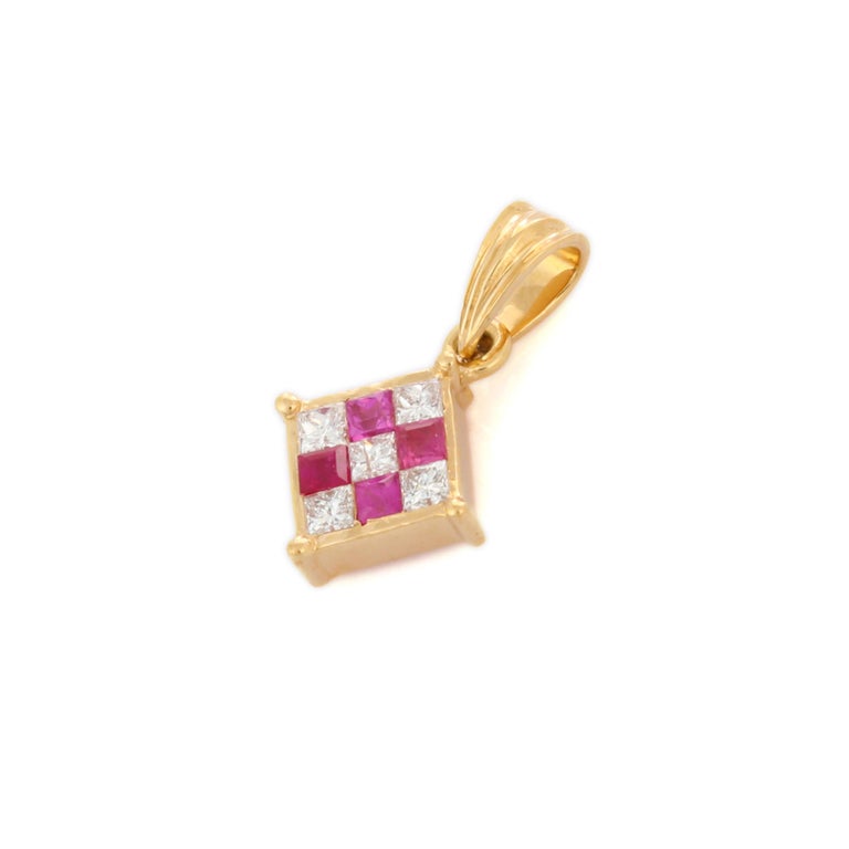 18K Yellow Gold Ruby and Diamond Studded in Square, Ruby Diamond Square ...