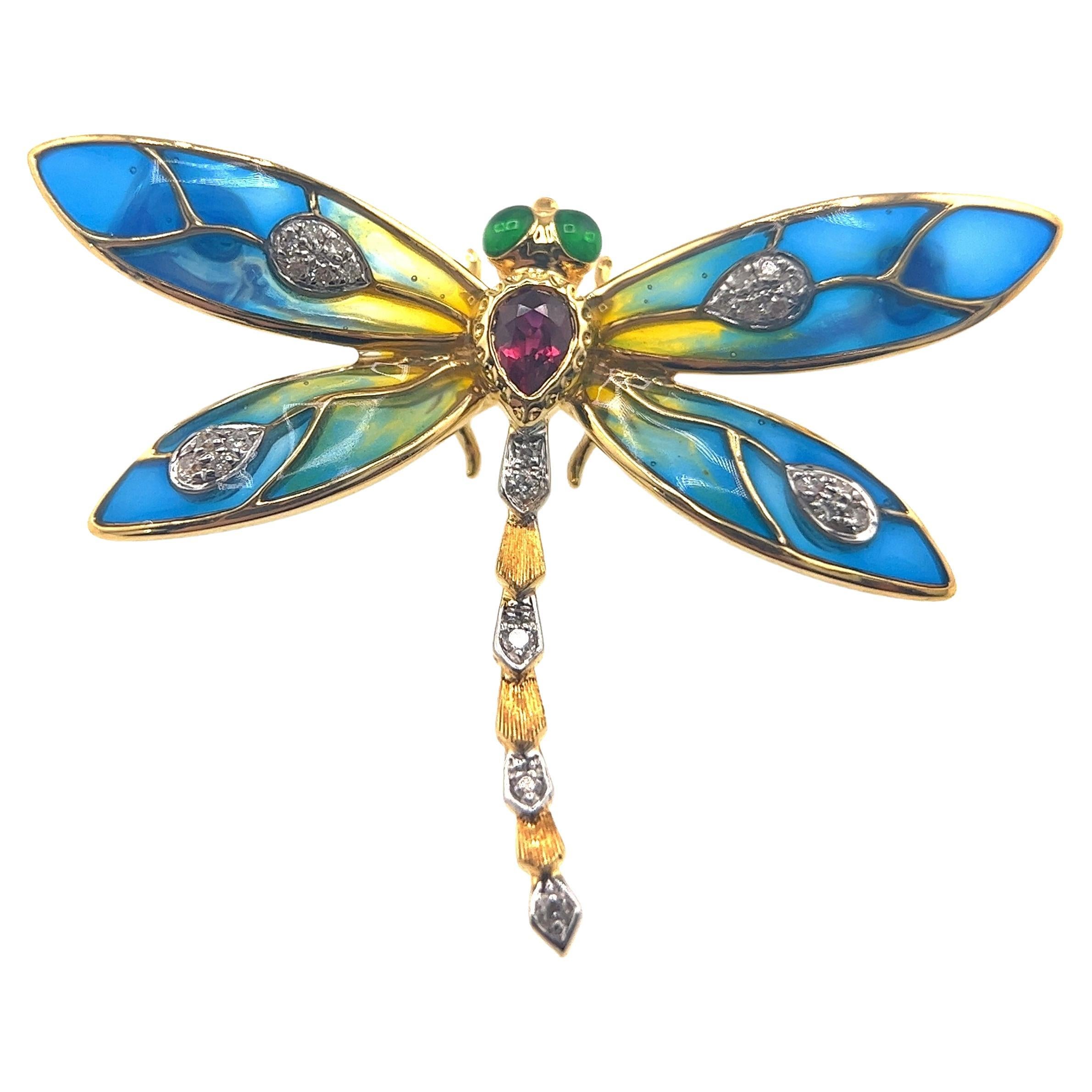 Art Nouveau French Ruby Diamond Dragonfly Brooch For Sale at 1stDibs