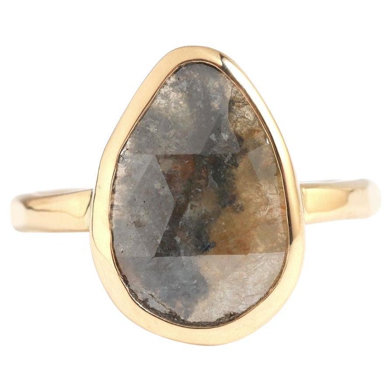 18k Yellow Gold Rustic Diamond Ring For Sale at 1stDibs