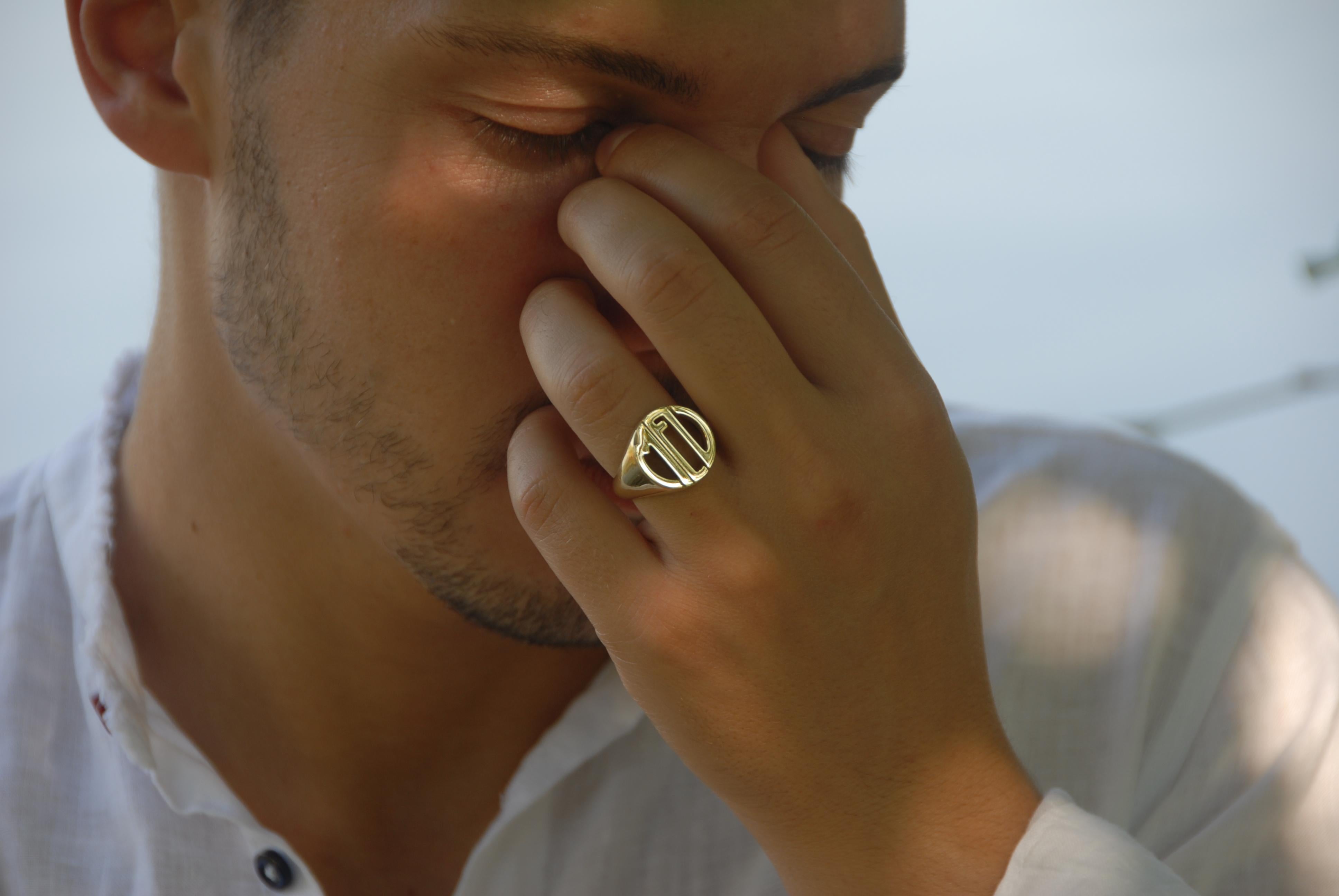 Customizable 18K Yellow Gold Signet Ring Handcrafted in Italy with MEL ...