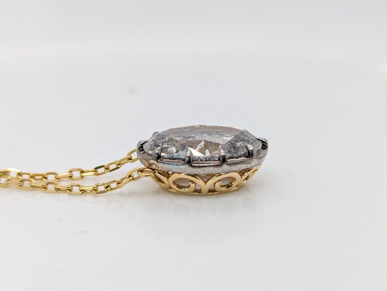 18k Yellow Gold Silver and Oval Salt and Pepper Diamond Necklace For ...