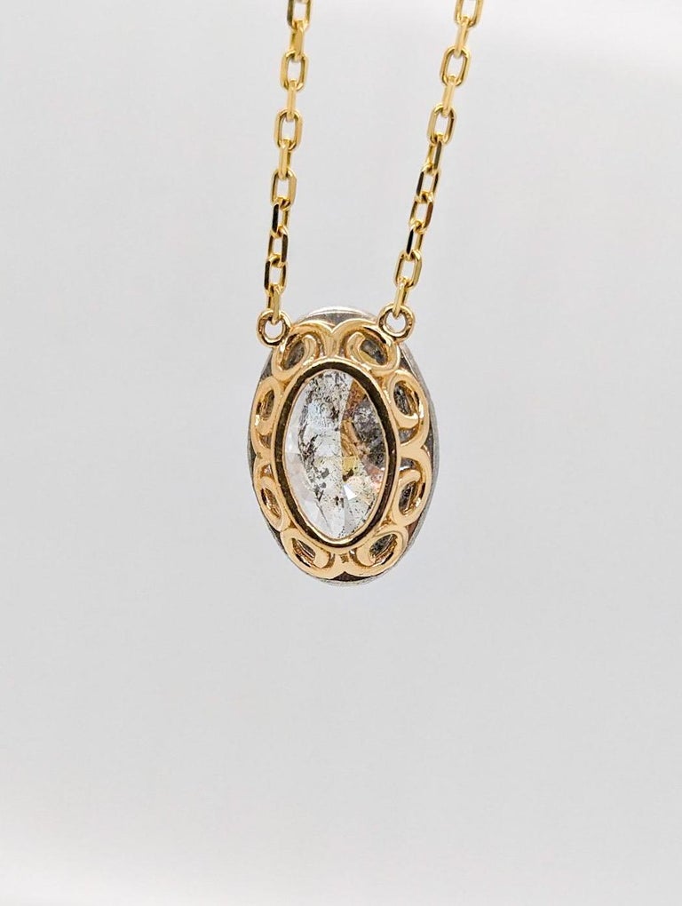 18k Yellow Gold Silver and Oval Salt and Pepper Diamond Necklace For ...