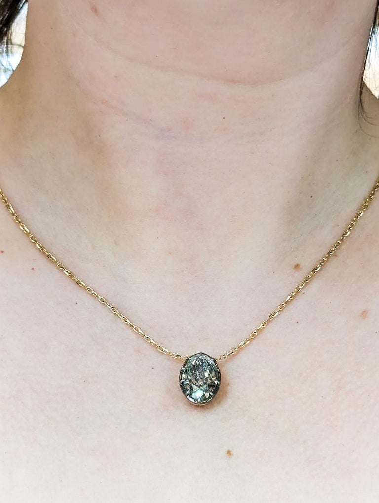 18k Yellow Gold Silver and Oval Salt and Pepper Diamond Necklace For ...