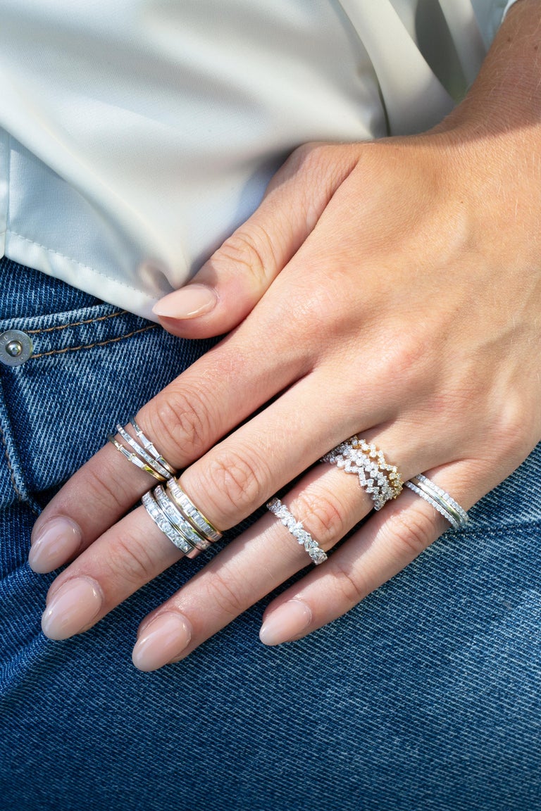 18K Yellow Gold Petite Double Baguette Diamond Stacking Ring For Sale at 1stDibs