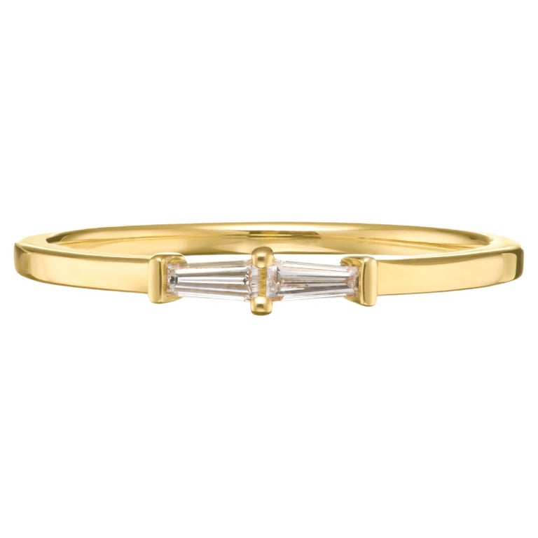 18K Yellow Gold Petite Double Baguette Diamond Stacking Ring For Sale at 1stDibs