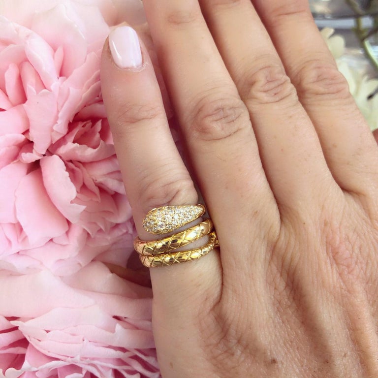 Customizable 18K Yellow Gold Snake Engagement Ring Unique Snake Diamond ...