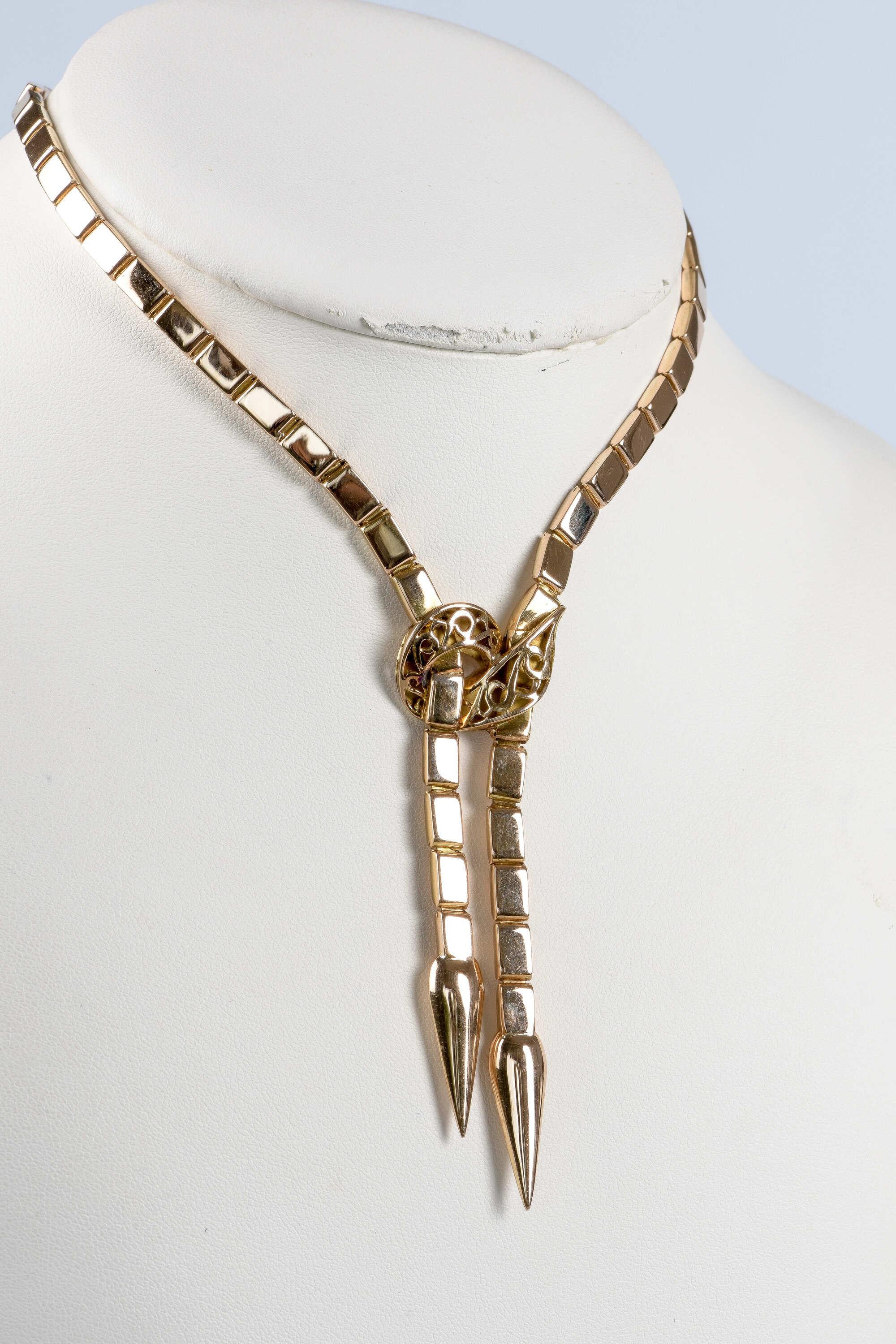 18K yellow gold snake style necklace For Sale at 1stDibs