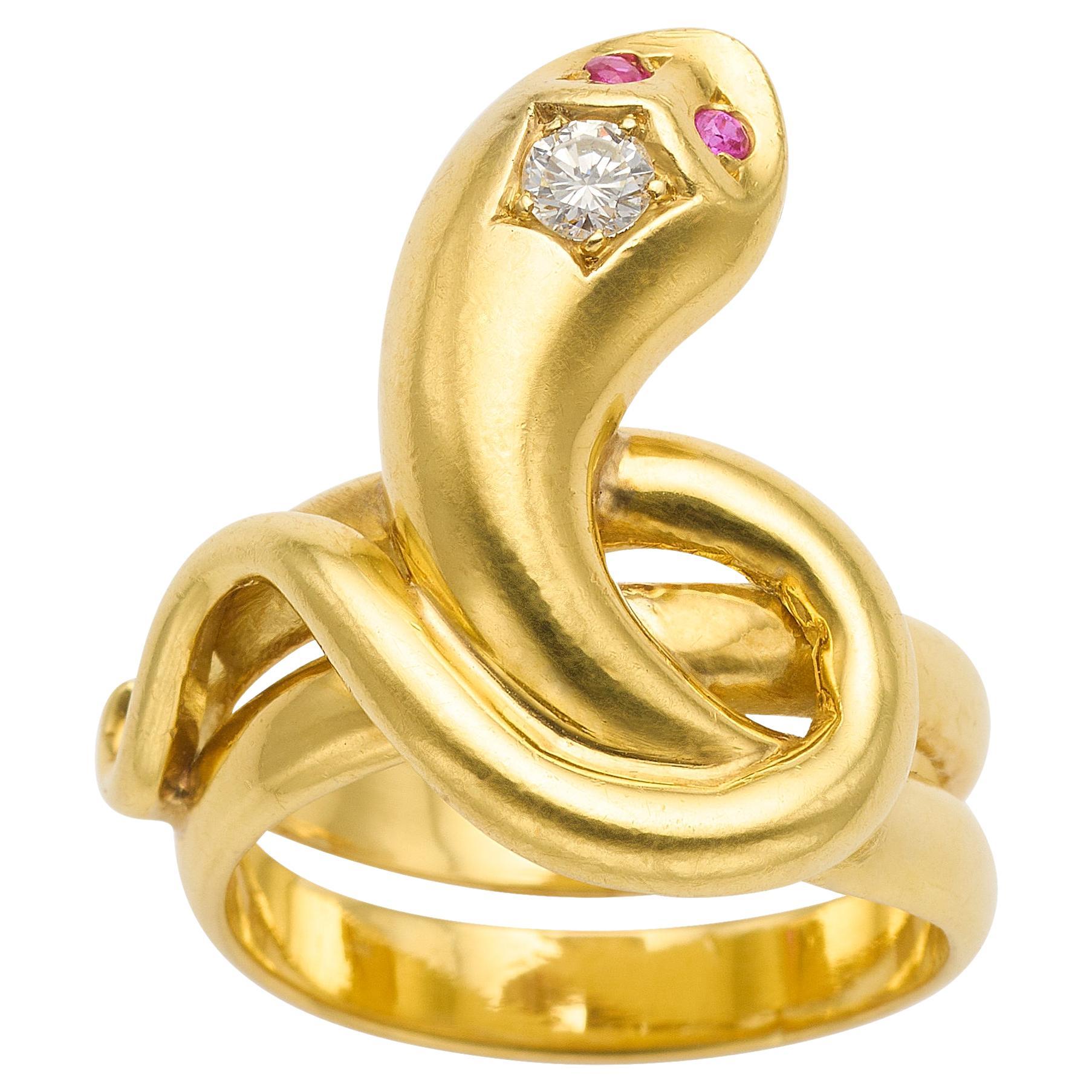 18k Solid Yellow Gold Snake Ring For Sale at 1stDibs | 18k snake ring ...