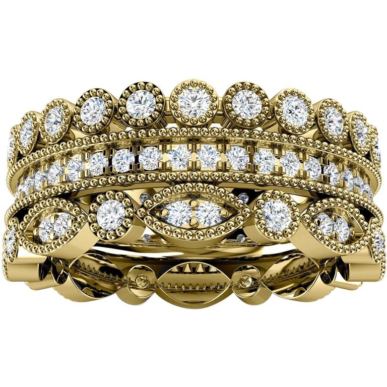 Customizable 18K Yellow Gold Sophie Antique Diamond Stack Ring '1 Ct ...