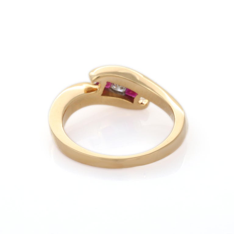 Customizable 18K Yellow Gold Square Cut Ruby Sea Wave Ring with ...