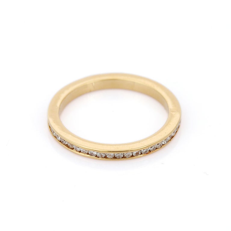 Customizable 18K Yellow Gold Stackable Everyday Diamond Eternity Band ...