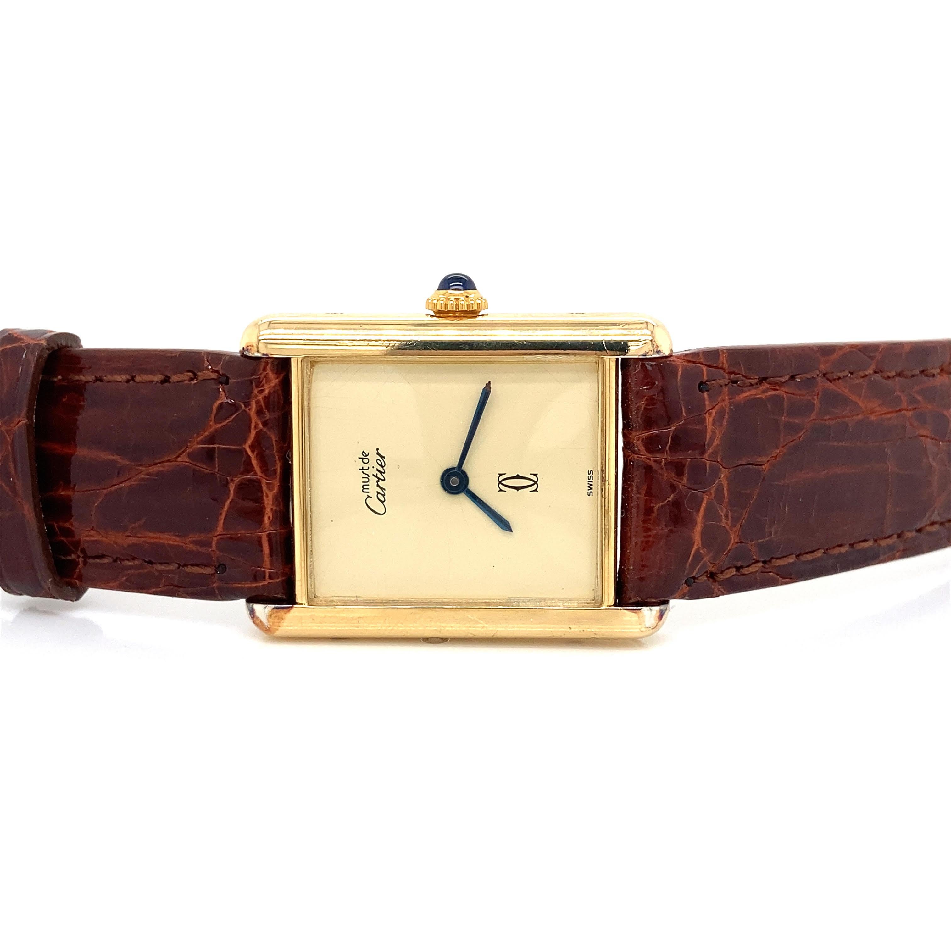 18k Yellow Gold and Sterling Silver Estate Cartier Tank Watch at 1stDibs