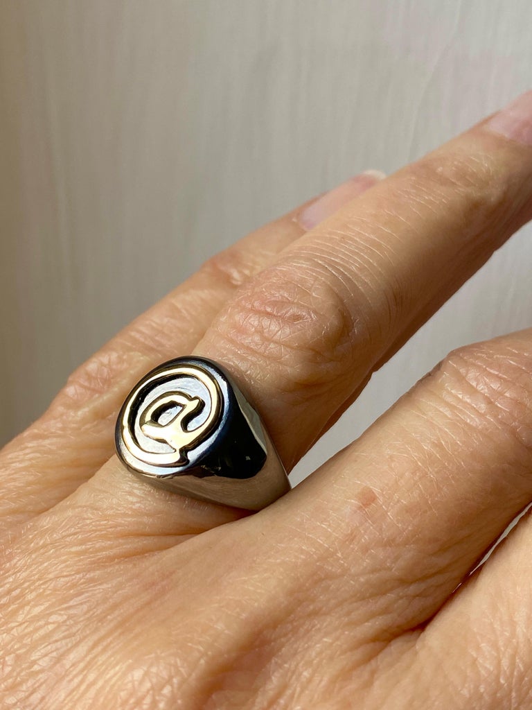 18K Yellow Gold @ Sterling Silver Unisex Signet Ring For Sale at 1stDibs