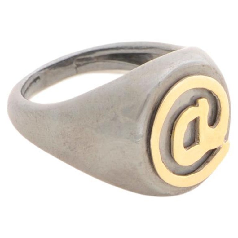 18K Yellow Gold @ Sterling Silver Unisex Signet Ring For Sale at 1stDibs