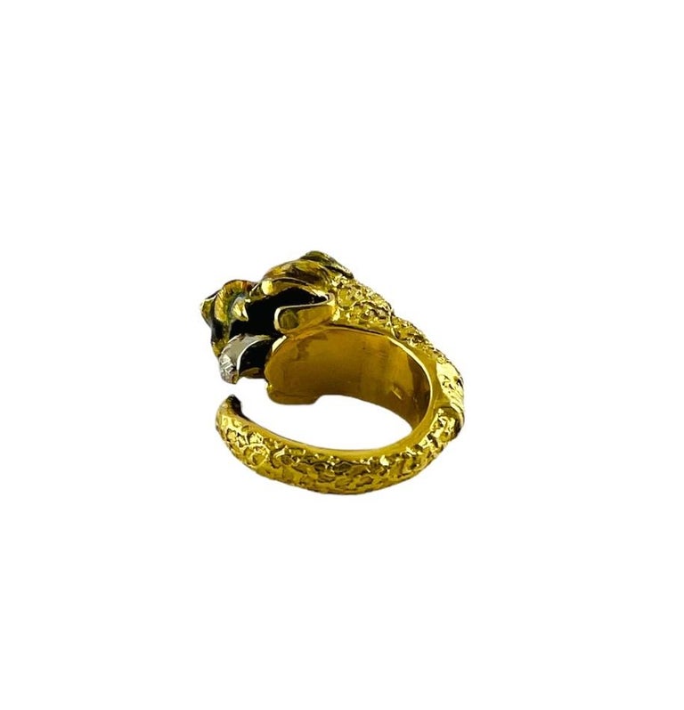 18k Yellow Gold Tiger Ring Diamond Tongue Ruby Eyes For Sale at 1stDibs
