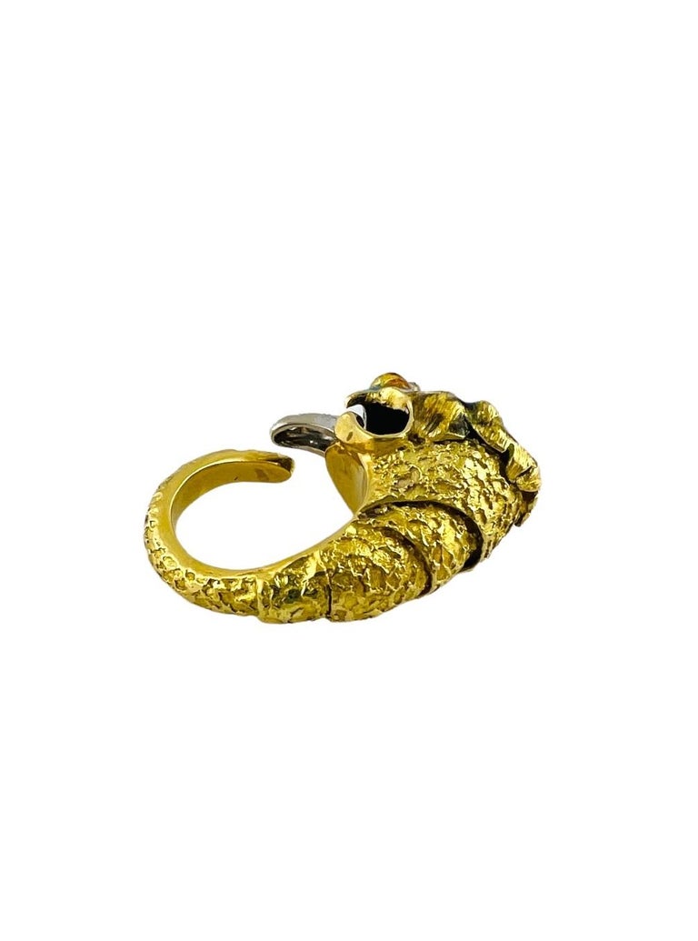 18k Yellow Gold Tiger Ring Diamond Tongue Ruby Eyes For Sale at 1stDibs