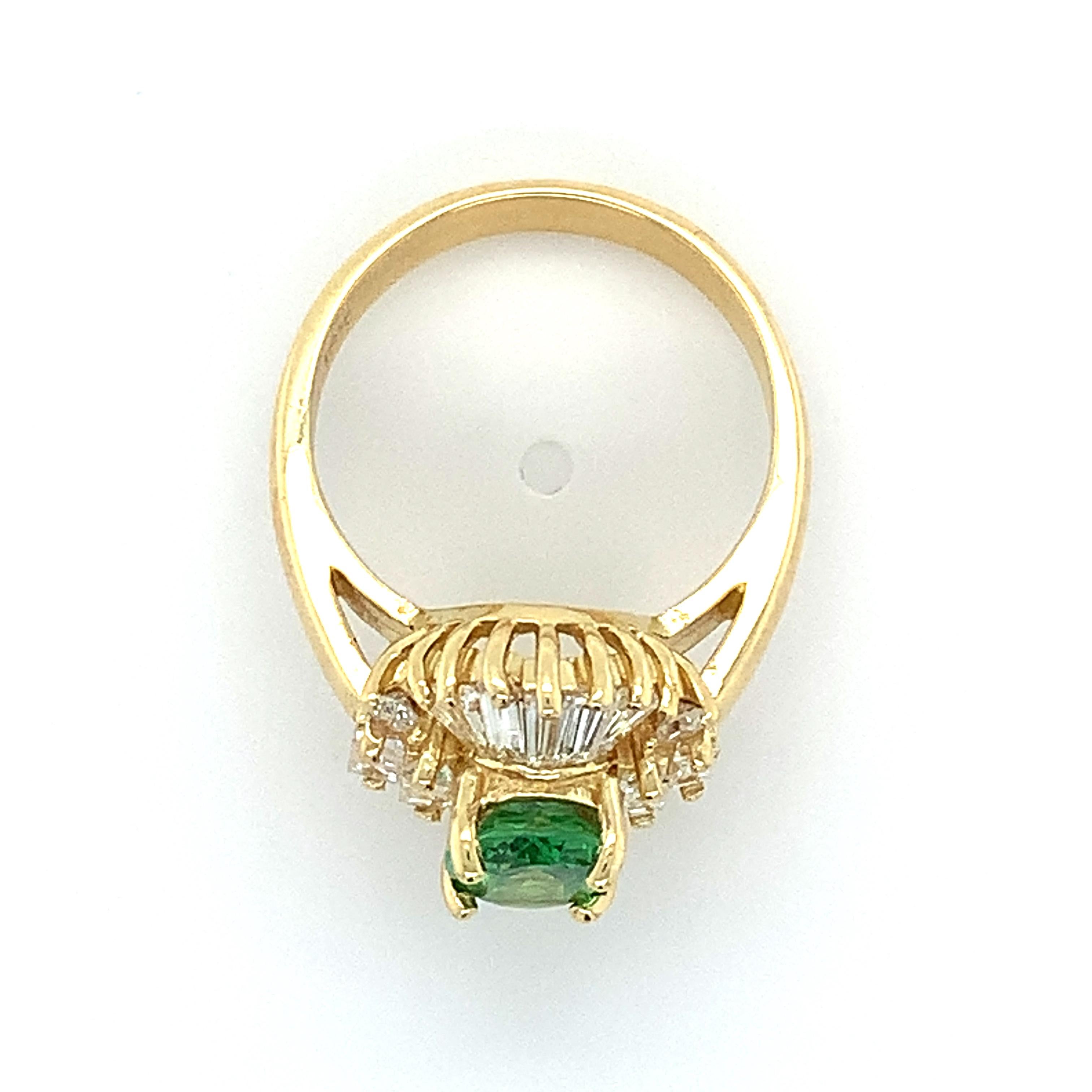 18k Yellow Gold Tsavorite Garnet W/ Round and Baguette Cut Diamonds ...