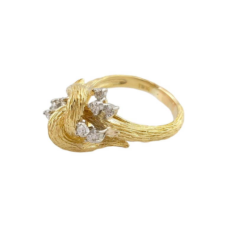 18k Yellow Gold Twist Bark Diamond Ring For Sale at 1stDibs