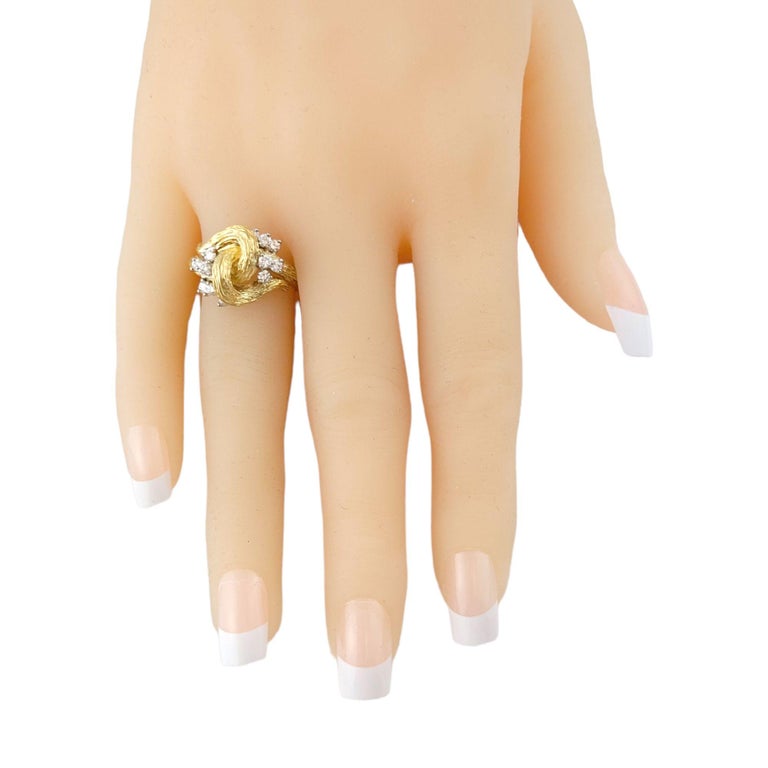 18k Yellow Gold Twist Bark Diamond Ring For Sale at 1stDibs