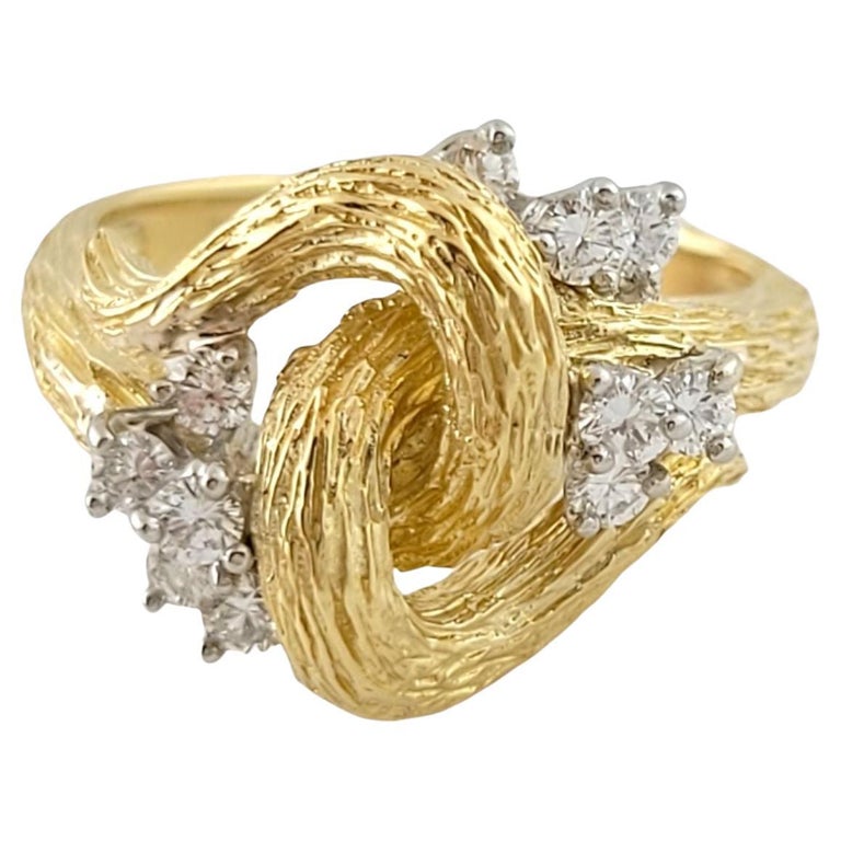 18k Yellow Gold Twist Bark Diamond Ring For Sale at 1stDibs