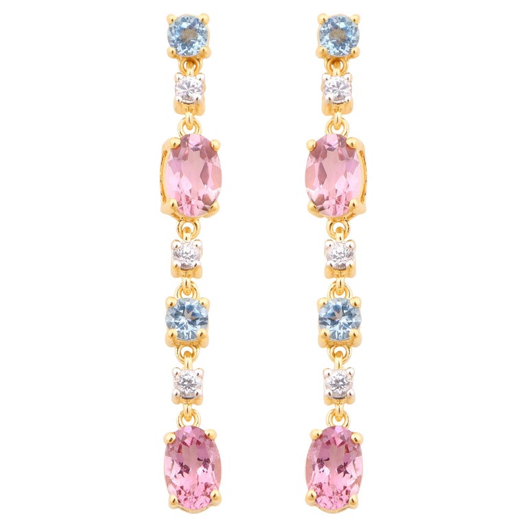 18K Yellow Gold Vermeil Gemstone Dangling Earrings For Sale at 1stDibs