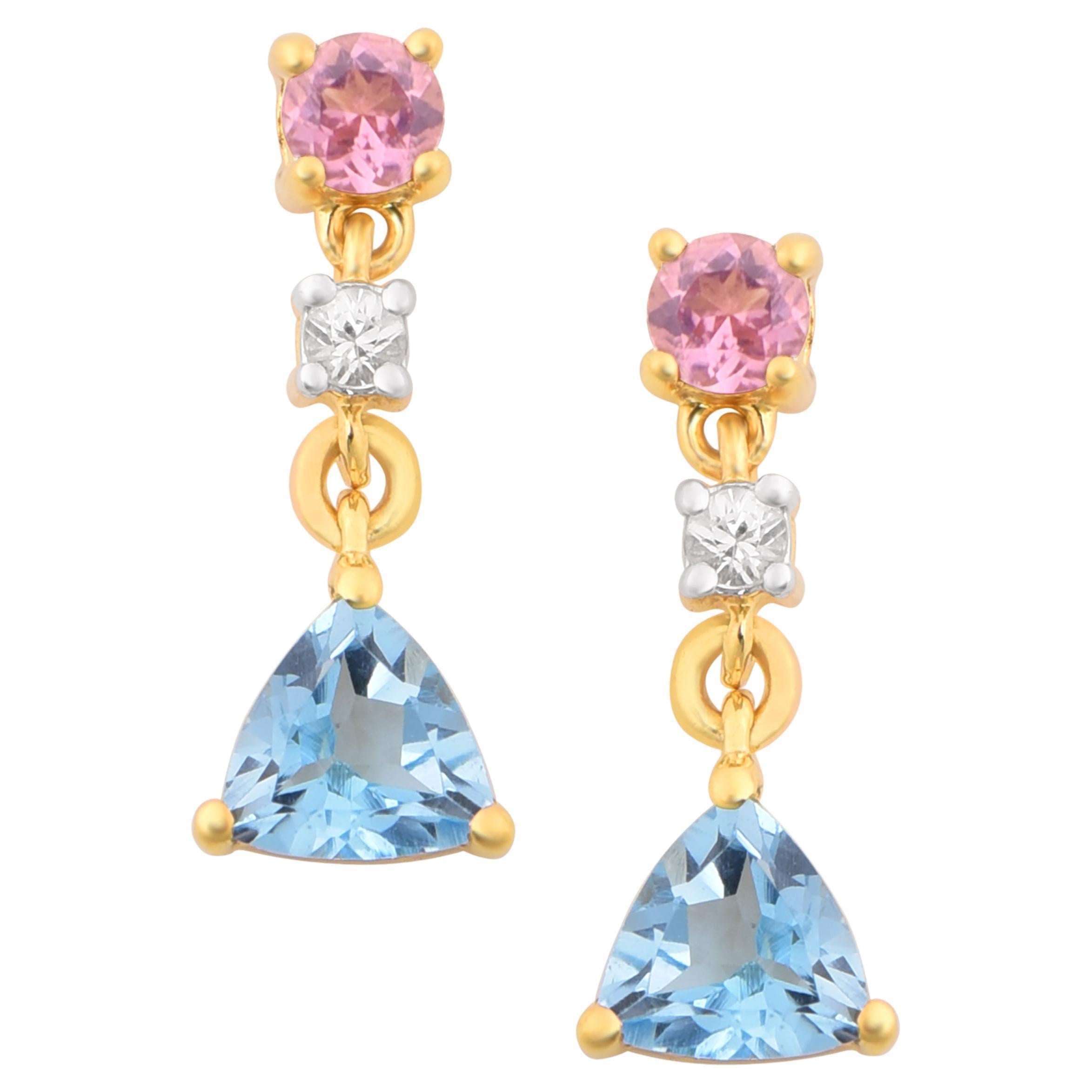 Italian Multi-Color Interchangeable Gemstone Yellow Gold Earrings For ...