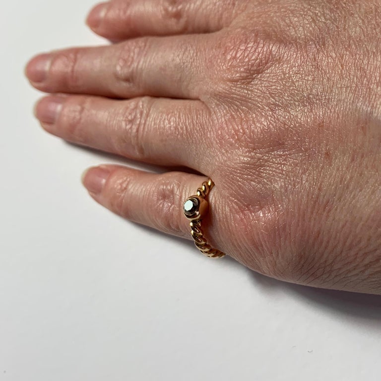 18 Karat Yellow Gold White Diamond Twisted Solitaire Pinky Ring For ...