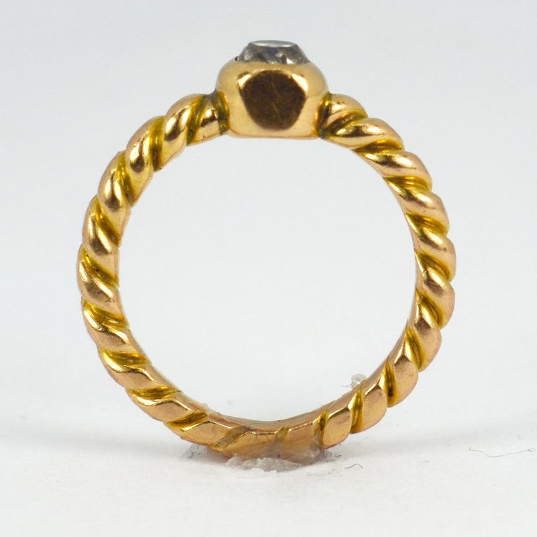 18 Karat Yellow Gold White Diamond Twisted Solitaire Pinky Ring For ...