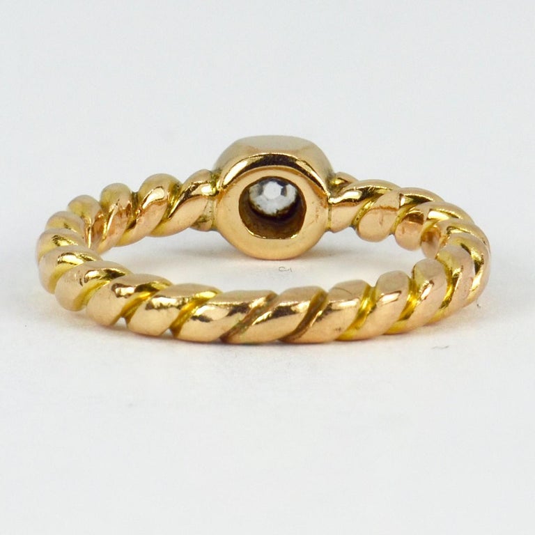 18 Karat Yellow Gold White Diamond Twisted Solitaire Pinky Ring For ...