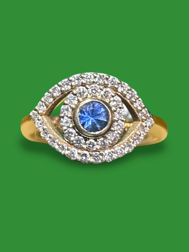 Ohrring aus 18 Karat Gelbgold mit weißen Diamanten und blauen Saphiren, personalisierbar, im ...