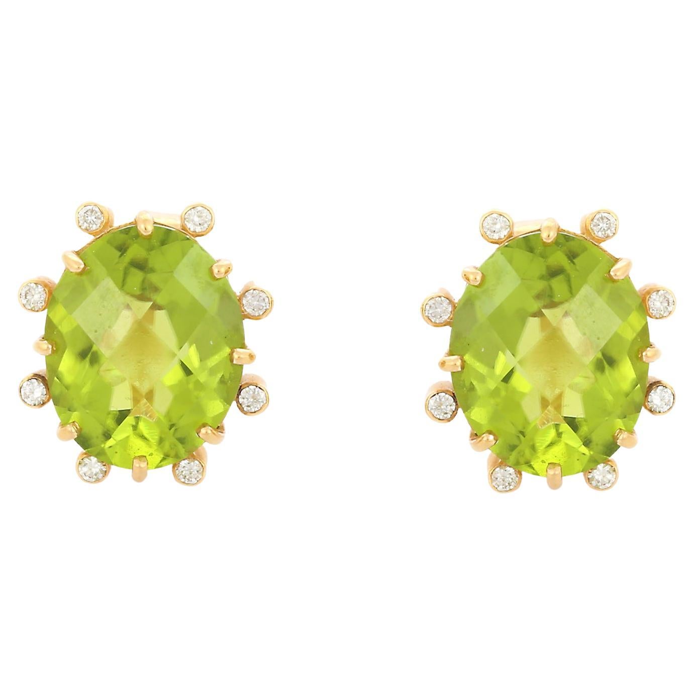 Syna Yellow Gold Peridot Studs with Diamonds For Sale at 1stDibs