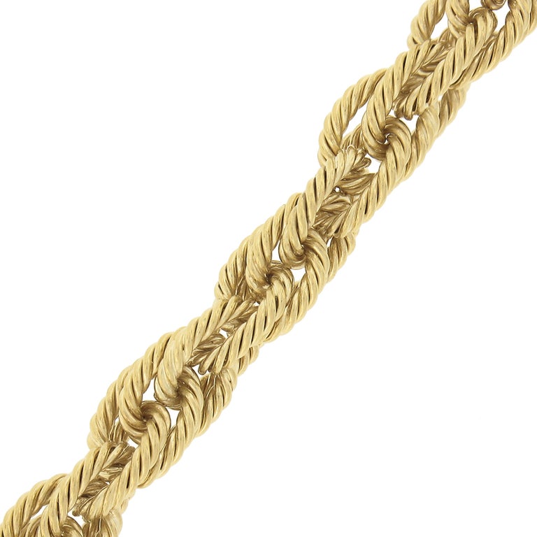 18k Yellow Gold Woven Textured Interlocking Cable Link Bracelet w ...
