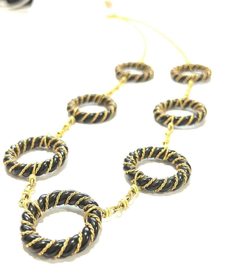 18k Yellow Matt Gold Chain with Ebony Links, Necklace For Sale at 1stDibs