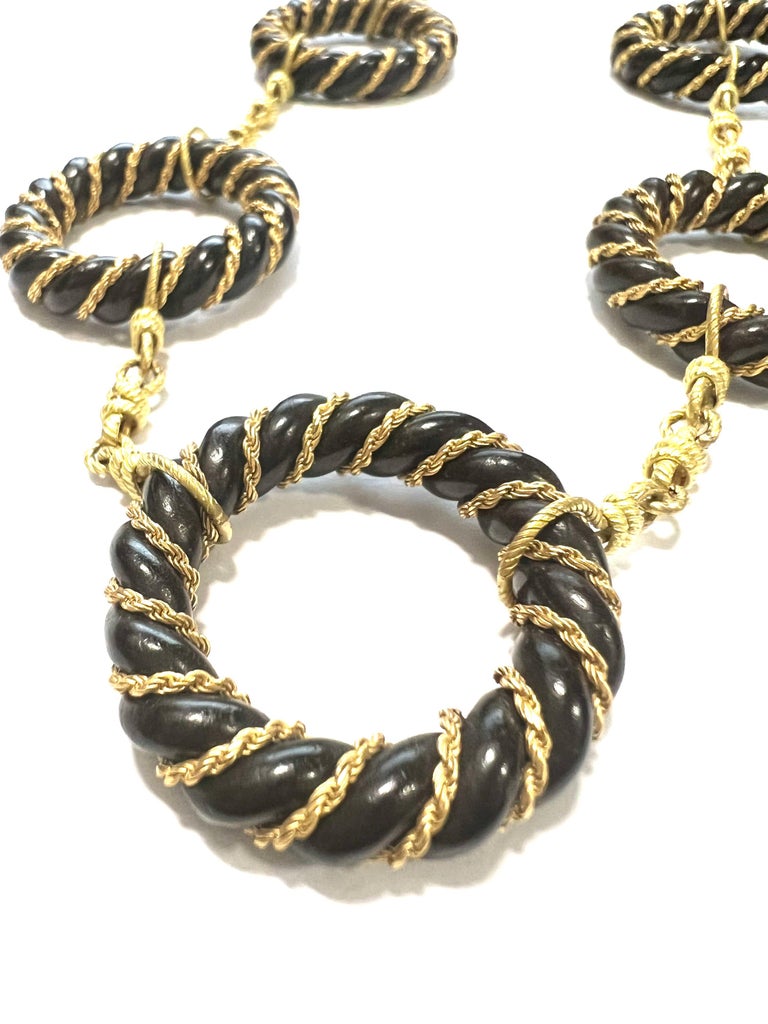18k Yellow Matt Gold Chain with Ebony Links, Necklace For Sale at 1stDibs