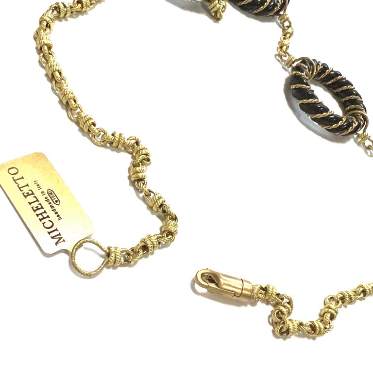 18k Yellow Matt Gold Chain with Ebony Links, Necklace For Sale at 1stDibs