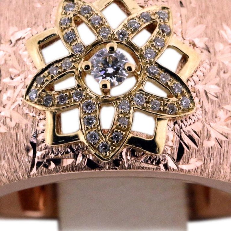 Customizable 18K Yellow & Rose Gold Flower Diamond Openwork Band Ring ...