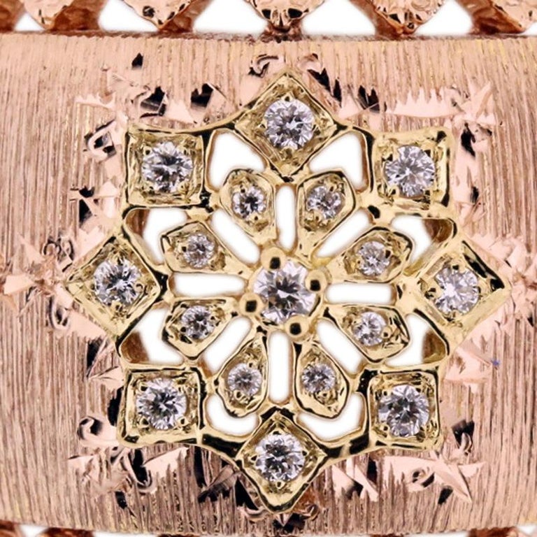 Customizable 18K Yellow and Rose Gold Flower Diamond Openwork Band Ring ...