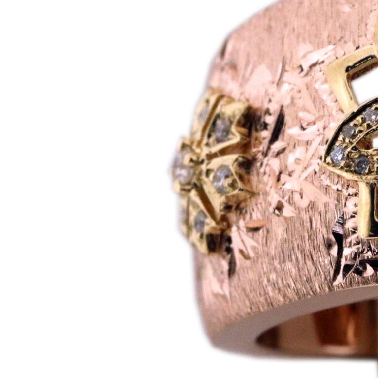 Customizable 18K Yellow & Rose Gold Flower Diamond Openwork Band Ring ...