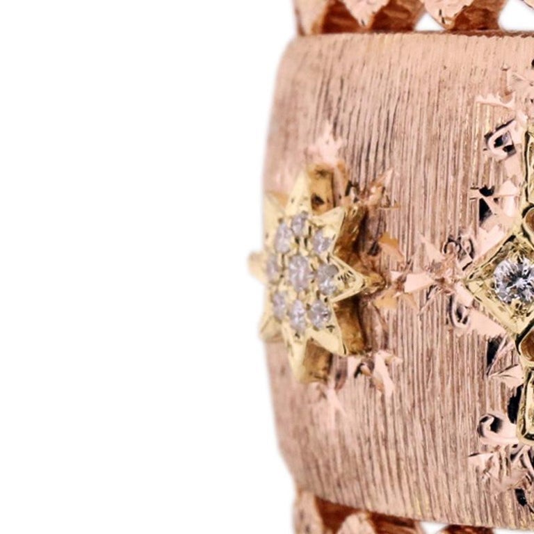 Customizable 18K Yellow and Rose Gold Flower Diamond Openwork Band Ring ...