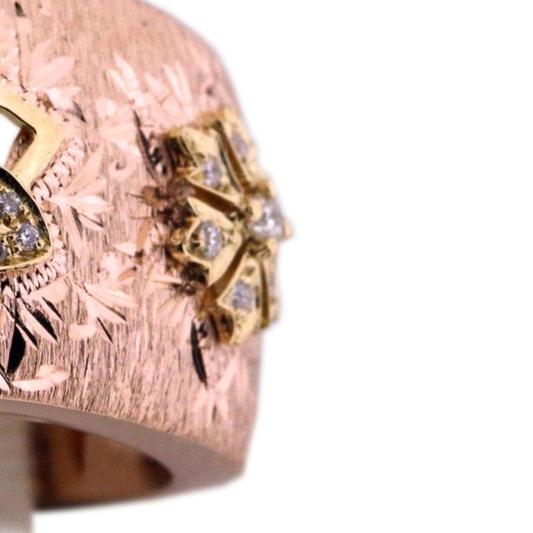 Customizable 18K Yellow & Rose Gold Flower Diamond Openwork Band Ring ...