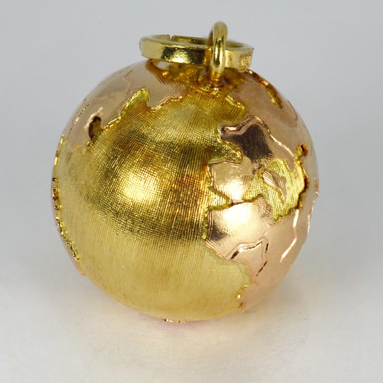18 Karat Yellow Rose Gold World Globe Charm Pendant at 1stDibs