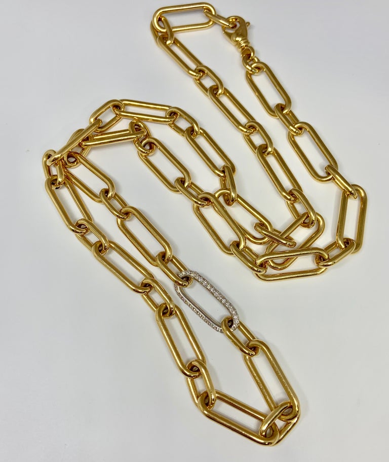 18 Karat Yellow and White Gold 1.10 Carat Diamond Link Style Necklace ...