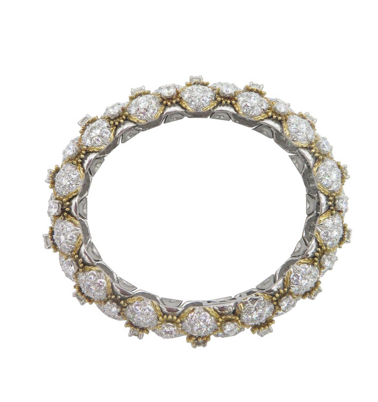 18 Karat Yellow Gold and Platinum 1960s Diamond Bangle For Sale at 1stDibs