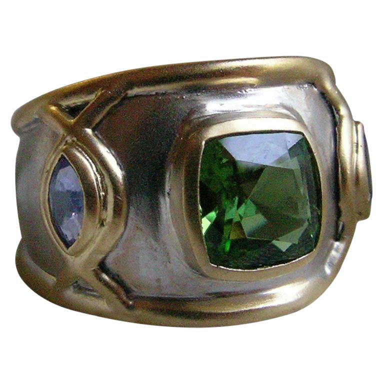 18k Yellow Gold With Green Blue Tourmaline Rope Band Ring For Sale at ...