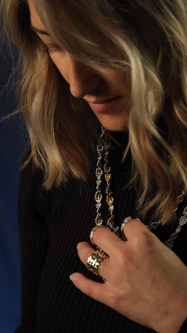 Customizable 18k Yellow and White Gold Basket Ring For Sale at 1stDibs